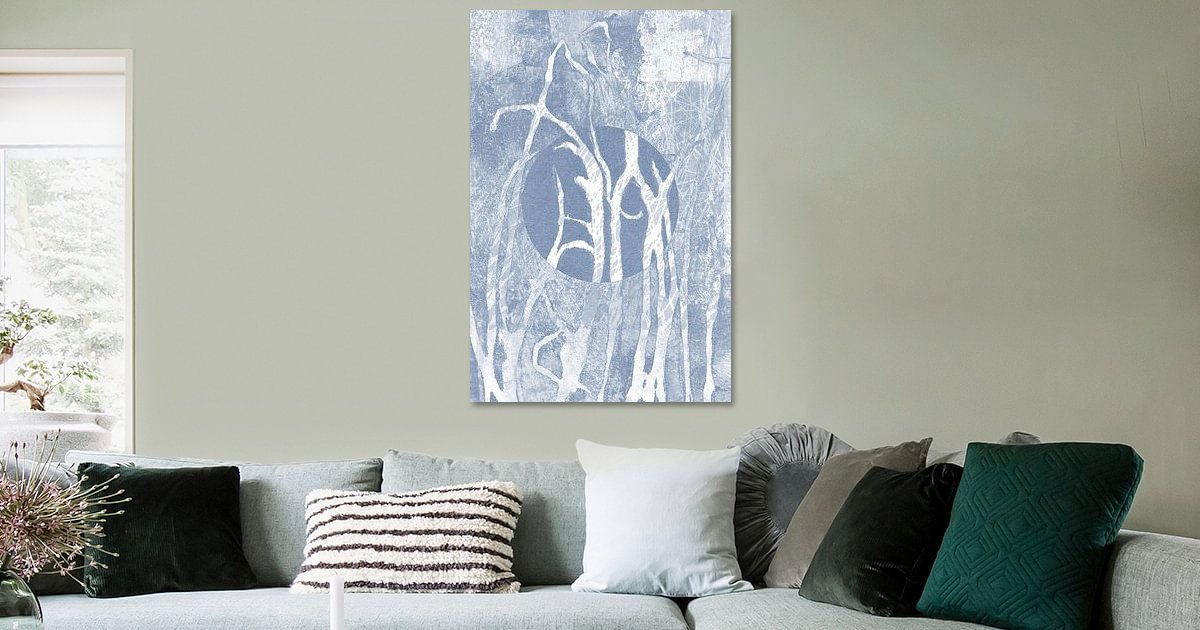 Ikigai. Blauw gras en maan. Abstracte minimalistische Zen kunst. Japandi stijl II van Dina ...